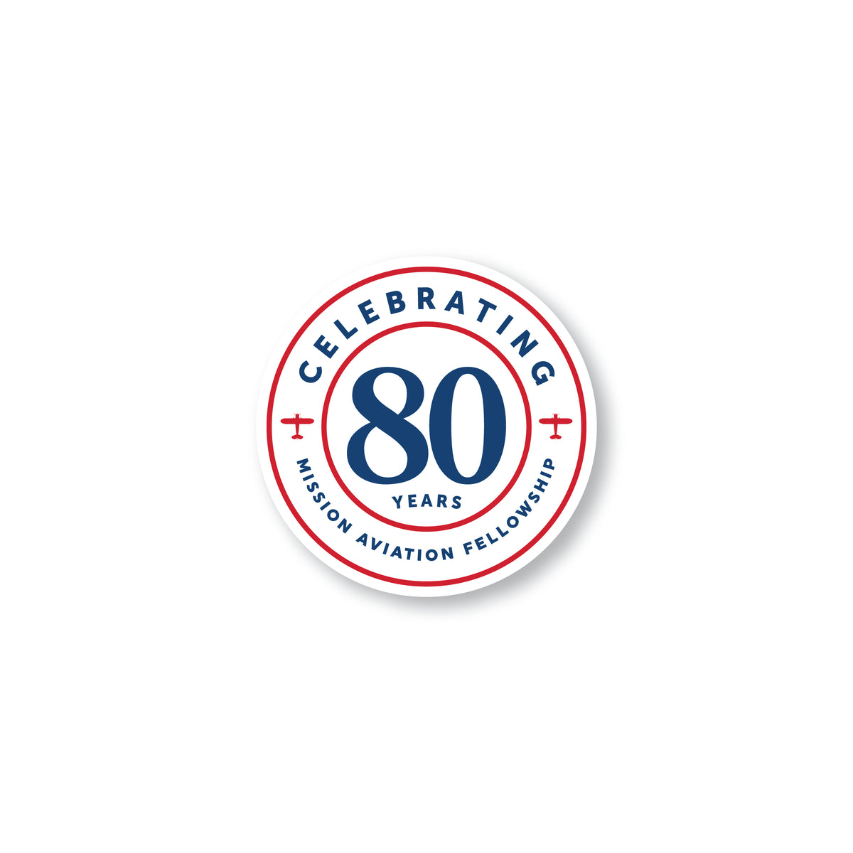 Sticker- 80th Anniversary Celebratory Circle Sticker – MAF Gift Shop